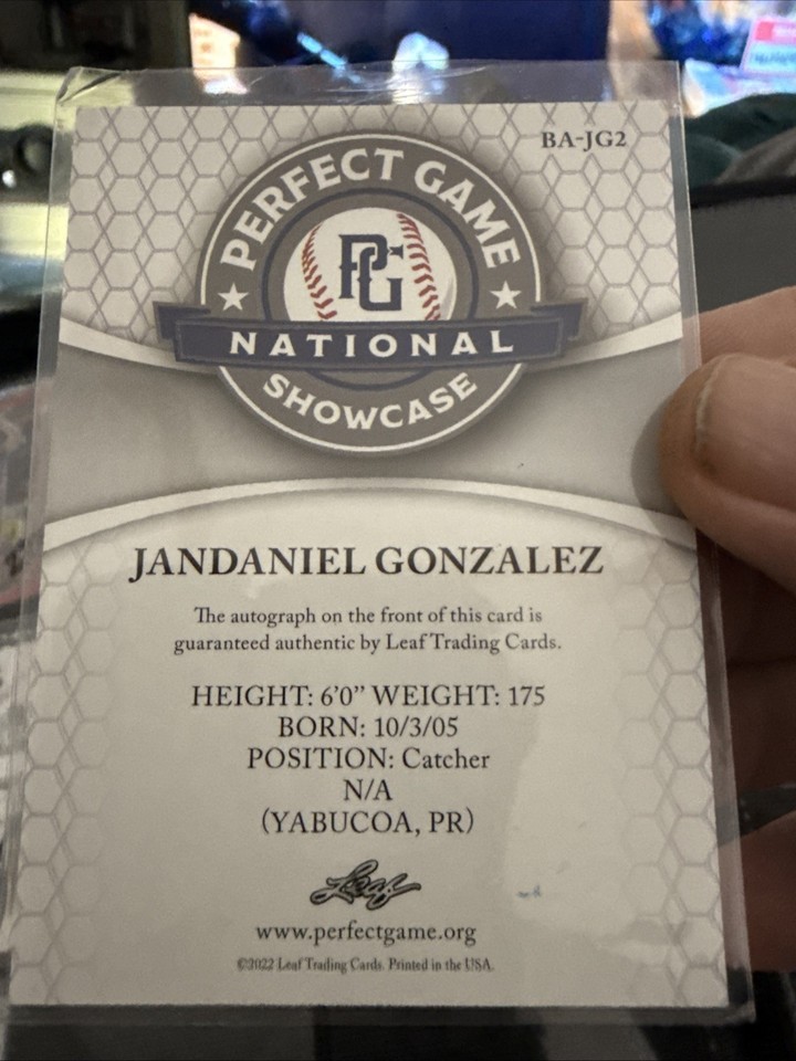 2022 Leaf Perfect Game National Showcase Jandaniel Gonzalez Serial #/15 ...