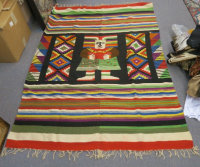 Vintage Mexican Aztec Ethnic Art Blanket Wool Kilim Handmade Weaving 54 ...