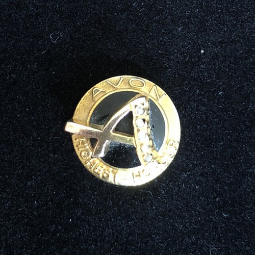 9ct Gold, Black Enamel & Seed Pearl Avon Highest Honour Badge Brooch ...