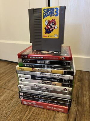 Video Game Lot of 14 - NES, Wii, PS2, PS3, Xbox 360 One, Sega, Last Of ...
