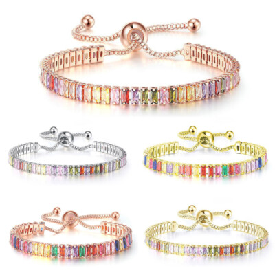 Lady Zircon Bracelet Crystal Chains Colored Jewelry Adjustable Party ...
