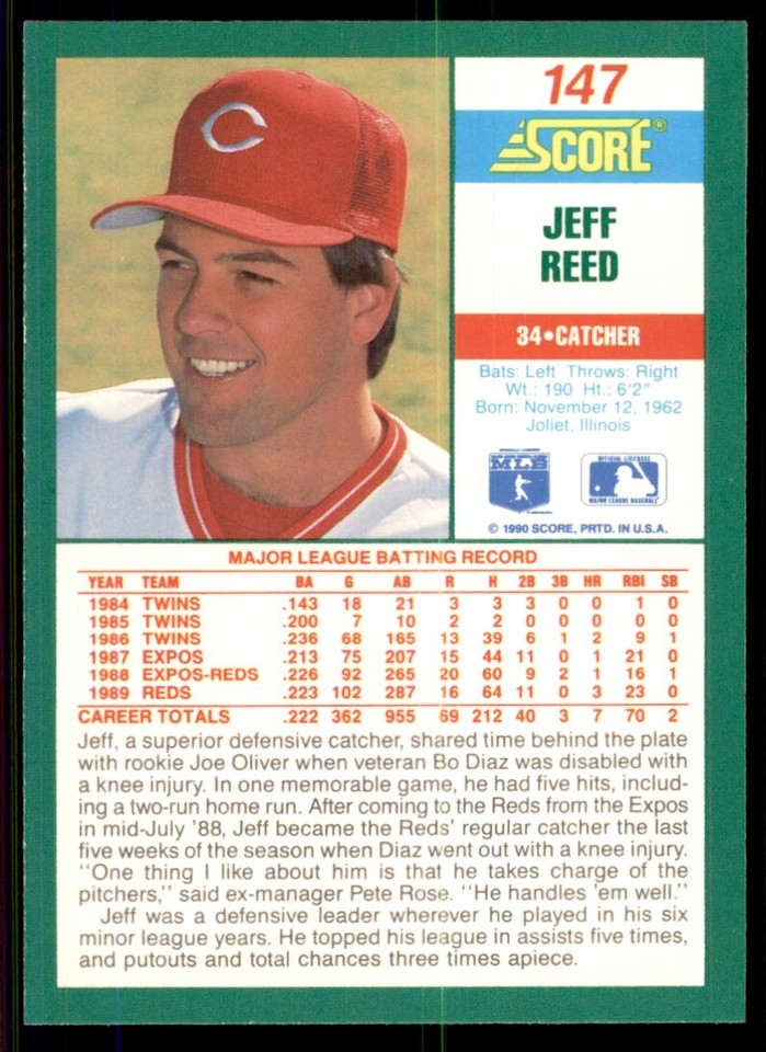 1990 Score Jeff Reed Baseball Cards #147 | eBay