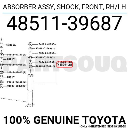 4851139687 Genuine Toyota ABSORBER ASSY, SHOCK, FRONT, RH/LH 48511 ...