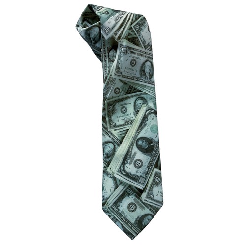 Mens Tie Novelty Money Cash Green Print Standard Size Gambling Casino ...