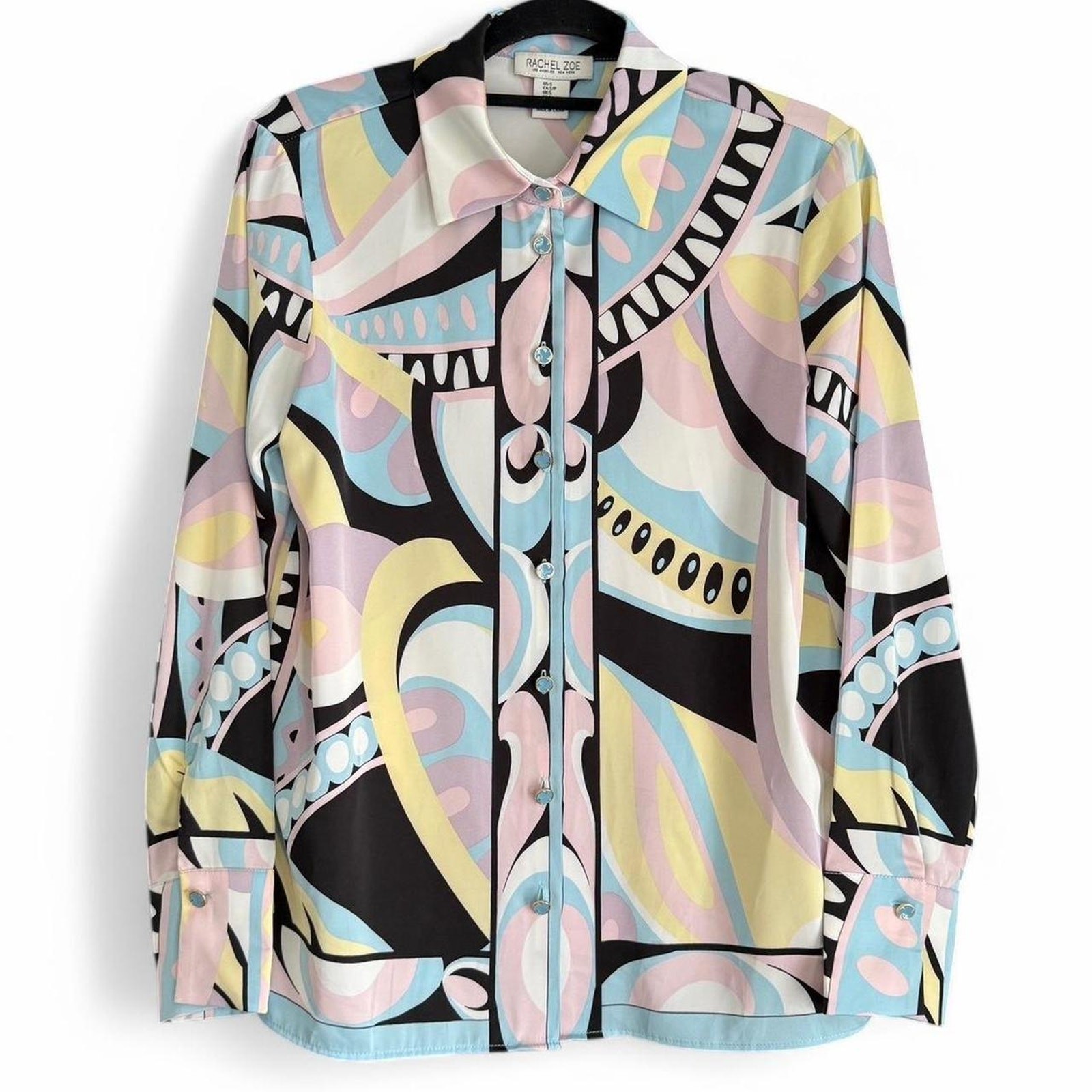 70s multi colored satin blouse - Gem