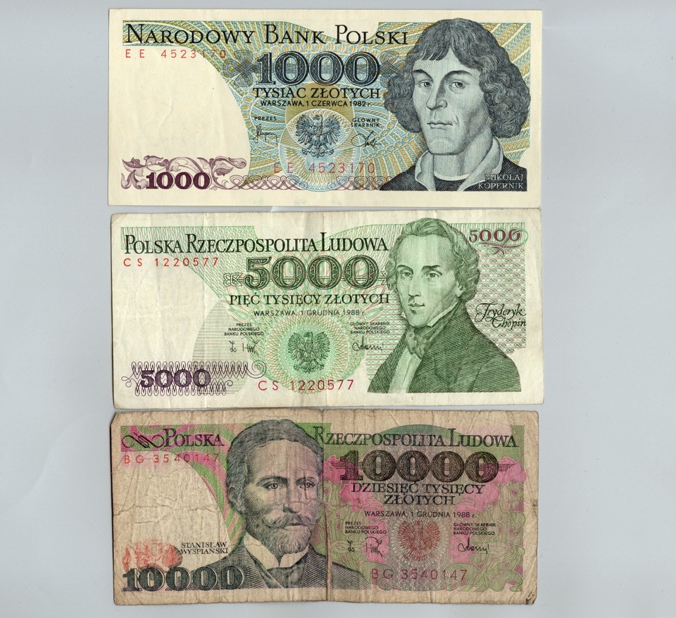 Alte Banknoten Polen, 8 Stk sozialist.Phase , kassenfrisch bis ...