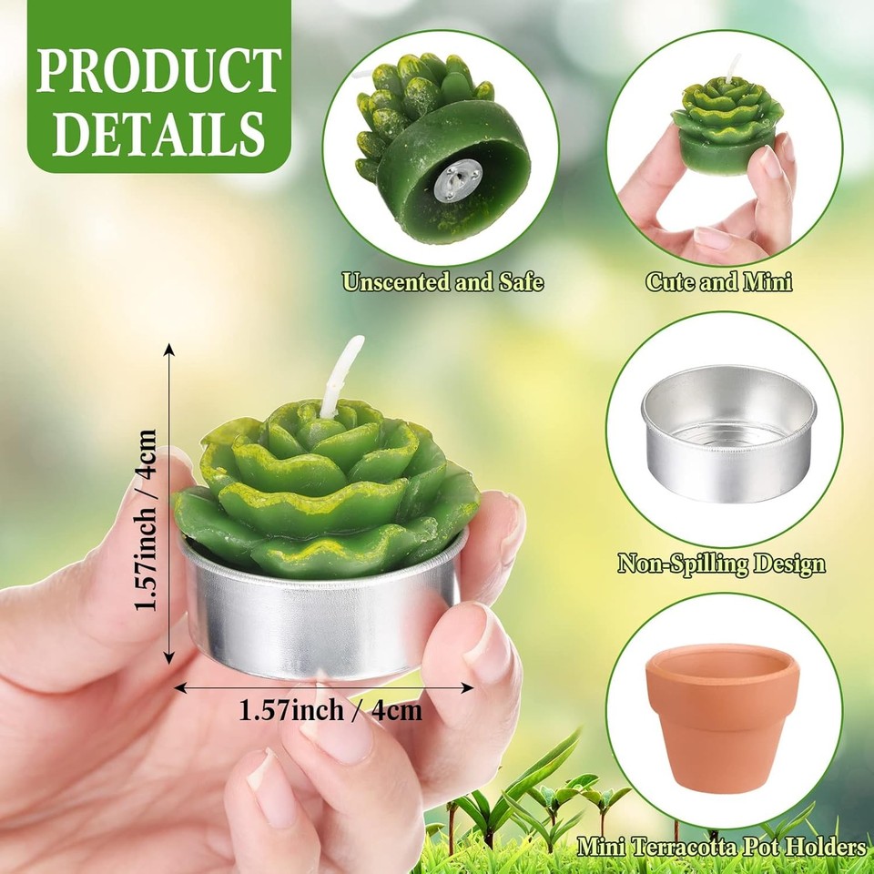 Shihanee 36 Pcs Bulk Decorative Succulent Cactus Tealight Candle Cactus ...