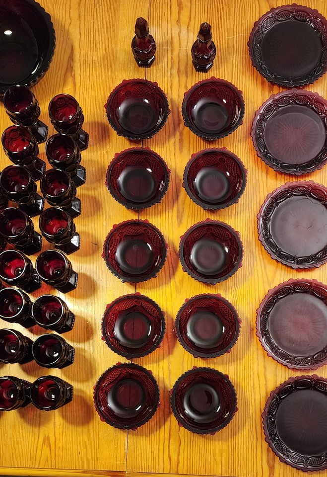 Avon Vintage 1876 Cape Cod Collection Ruby Red Glass Lot (56 Piece Set ...
