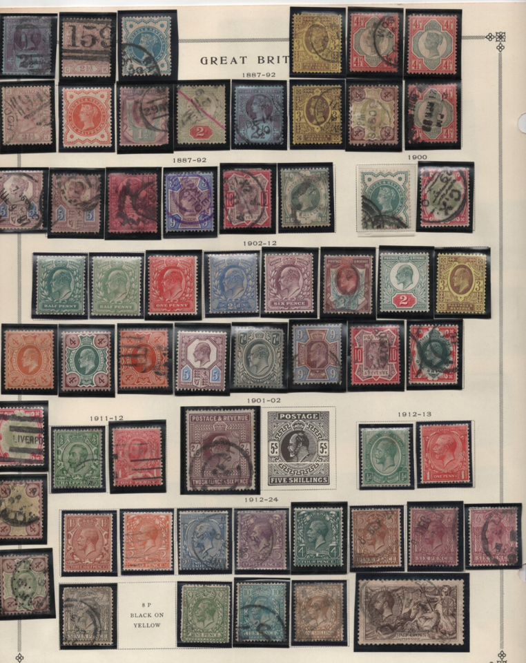UK GB 1840-1937 COLLECTION OF 195 STAMPS MOSTLY USED FEW MINT ON 4 ...
