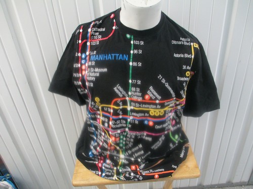 VINTAGE MTA NEW YORK CITY SUBWAY LINE MAP BLACK LARGE T-SHIRT PREOWNED ...