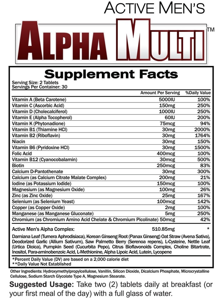 Active Men's ALPHA MULTI Daily Multivitamin for Men | High Potency ...