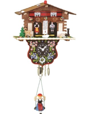 Swiss Weather House Battery Chalet Clock With Swinging Doll 21.5cm By ...