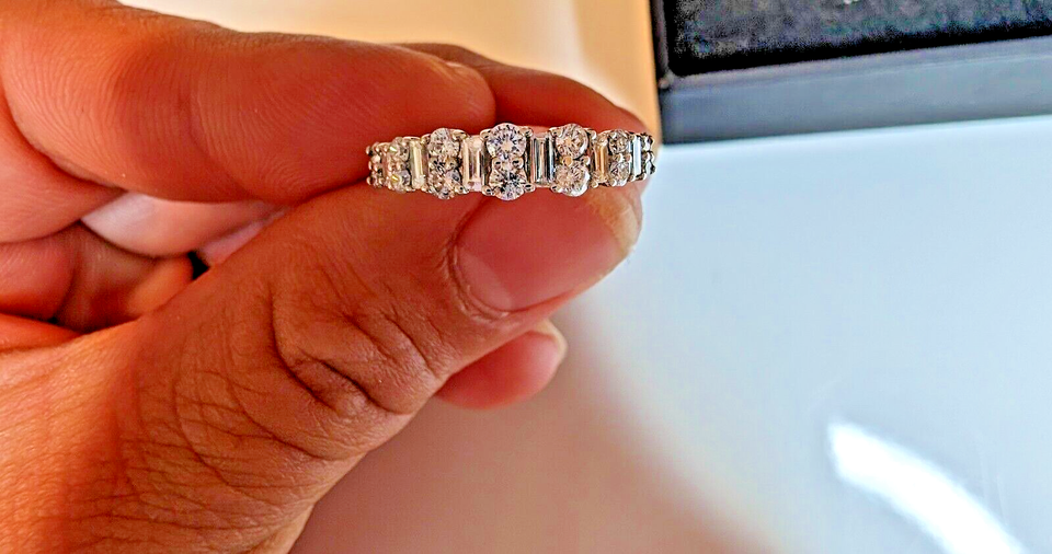 5/8 CT. T.W. Baguette and Round Diamond Band in 14K White Gold/Size 6 ...