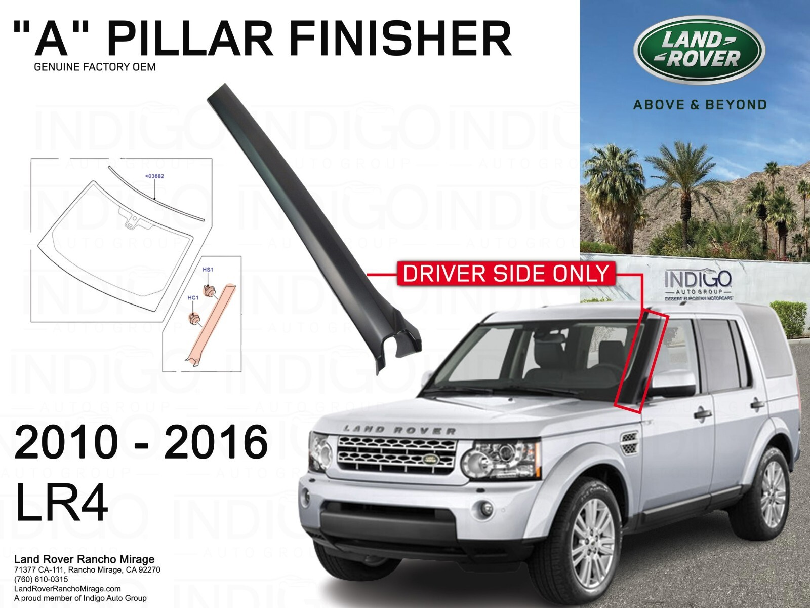 LAND ROVER MOULDING "A" PILLAR OUTER FINISHER SATIN BLACK LH LR4 ...