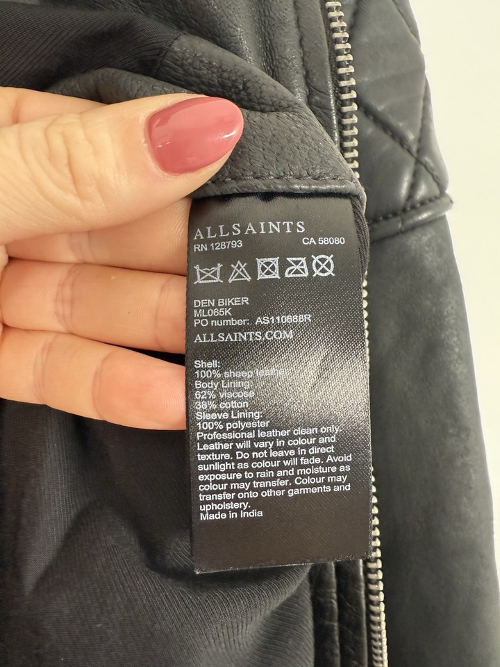 All Saints Leather Jacket Medium Mens Black Biker Bomber Punk Den ...