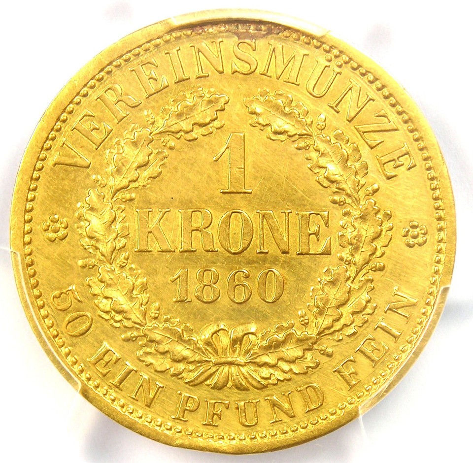 1860-B Gold Germany Saxony Johann Krone Coin - PCGS Uncirculated Detail ...