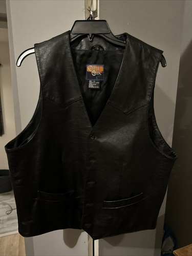 Cripple Creek Vest Men Large Black Leather Western Cowboy Rodeo Button ...