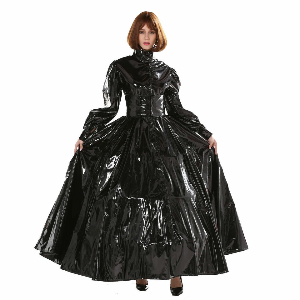 French Maid Girl Sissy Lockable Black PVC Dress Cosplay Costume Tailor ...