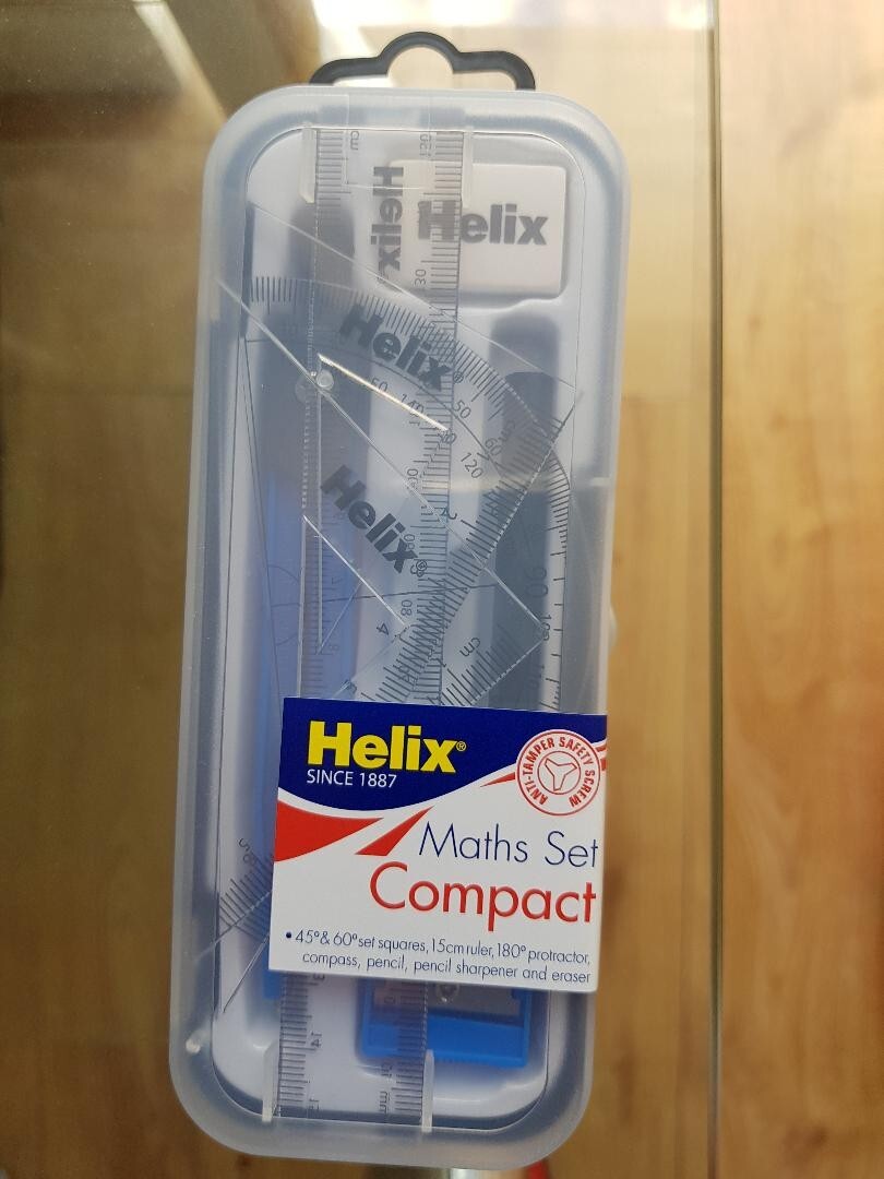 HELIX COMPACT MATHS GEOMETRY SET WITH COMPASS RULER PROTRACTOR SQUARE ...