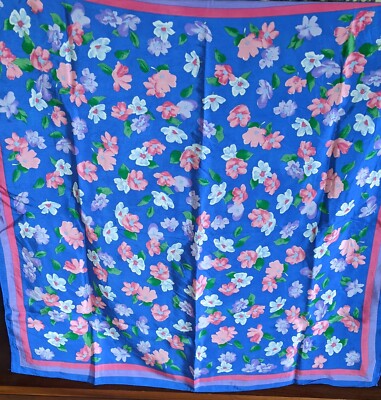Vintage Jacqueline Ferrer Square Silk Scarf Bright Blue Floral | eBay