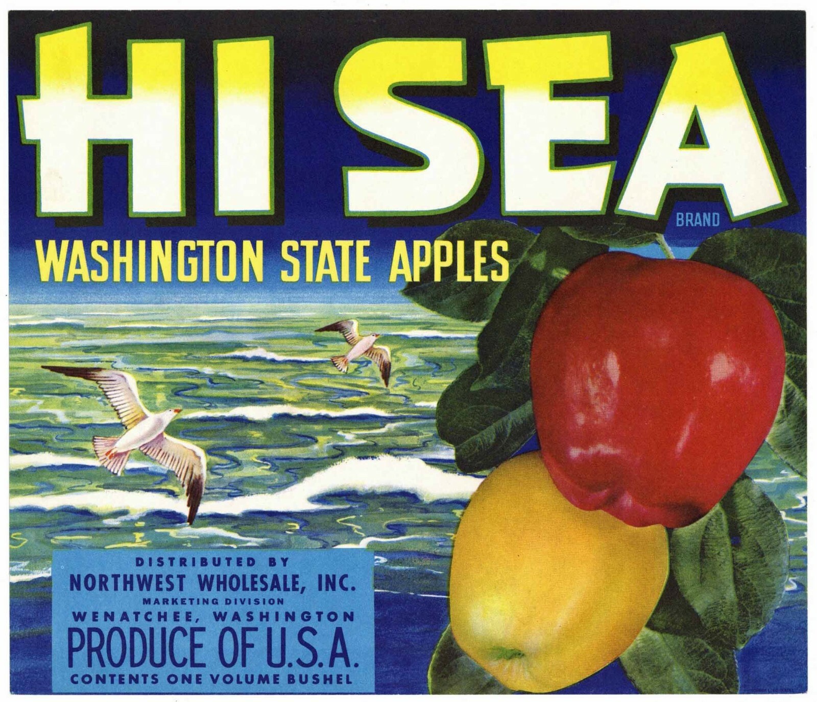 HI SEA Brand, Northwest Wholesale, Inc, **AN ORIGINAL APPLE CRATE LABEL ...