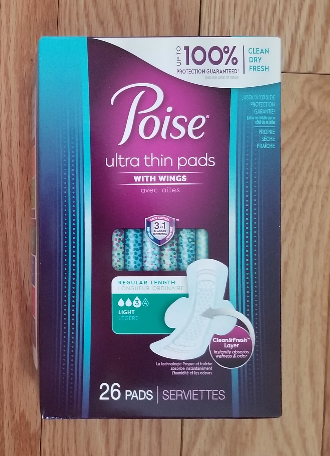 3 X Poise Ultra Thin Pads Regular Length #3 Light with Wings 26 Pads ...