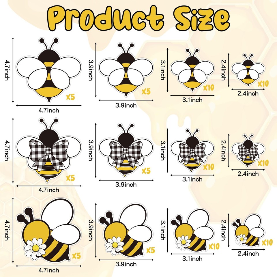90PCS Bee Shaped Cutouts Paper, Spring Summer Honey Bees Printed Cut ...