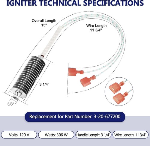3-20-677200 Igniter for Harman P68, XXV, P43,P61 Pellet Stove for ...