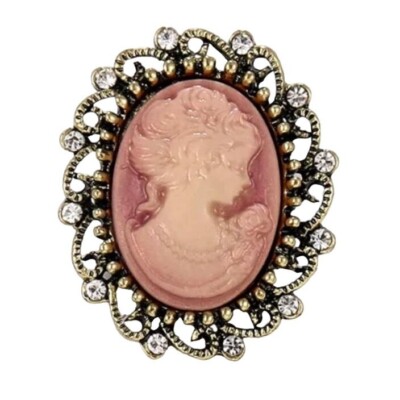 Pink Cameo Gold Tone with Clear Stones | eBay