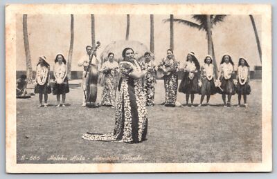 Honolulu Hawaii~Holoku Hula~Native Women Dance~Bass~1940s B&W Postcard ...