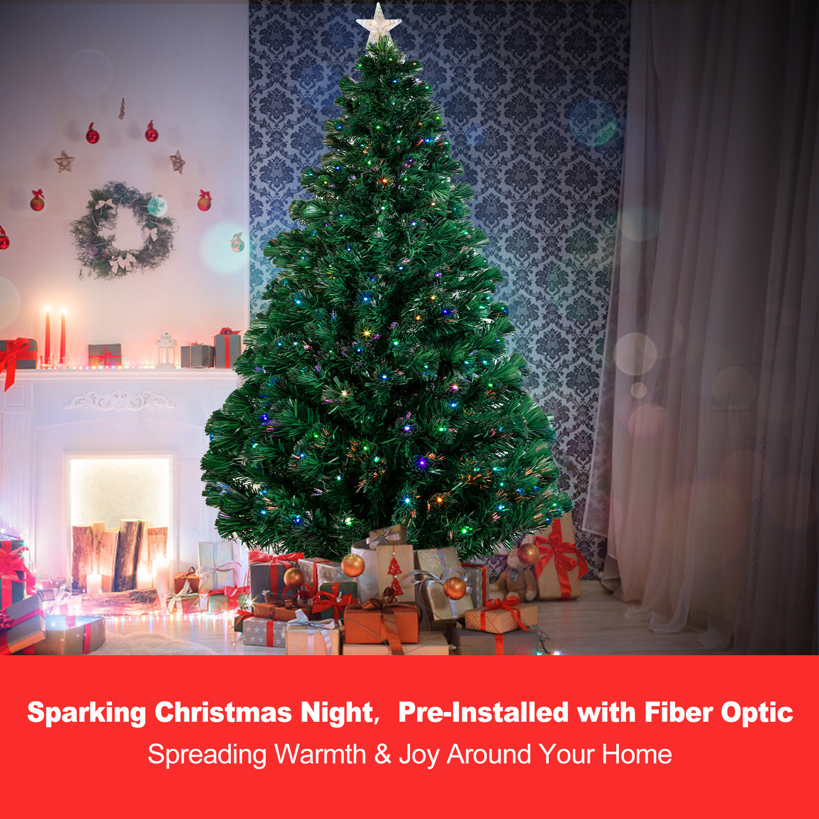 4/5/6/7ft Pre Lit Fiber Optic Christmas Tree Xmas Color Changing LED ...