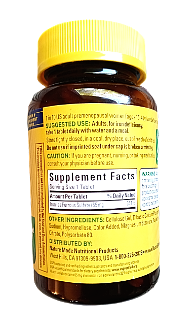Nature Made Iron 65mg/325mg FeSO4 365 Tablets Dietary Supplement Exp 01 ...