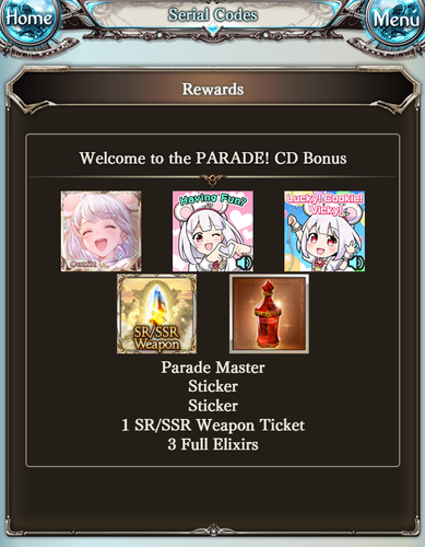 Granblue Fantasy Serial Code Vikala Outfit & stickers Welcome to the ...