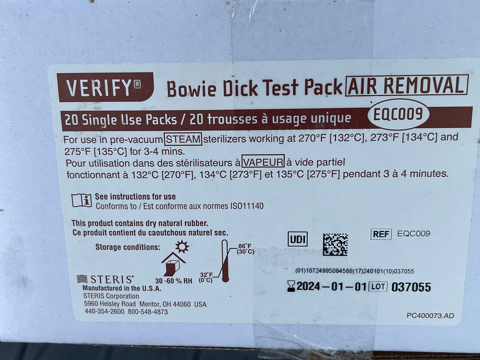 20 Packs STERIS Verify Bowie Dick Test Pack Air Removal Sterilizer ...
