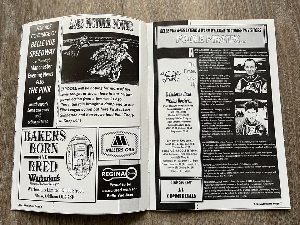 belle vue aces speedway programme 28th sept 1997 v poole pirates | eBay UK