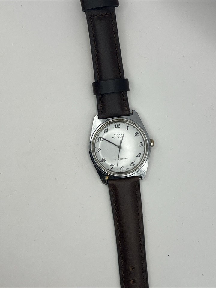 Vintage Timex Automatic Watch – Runs – New 18mm Leather Strap-No ...