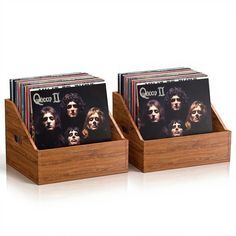 2 Pack Wood Vinyl Record Storage, Retro Durable Vinyl Crate and Record ...