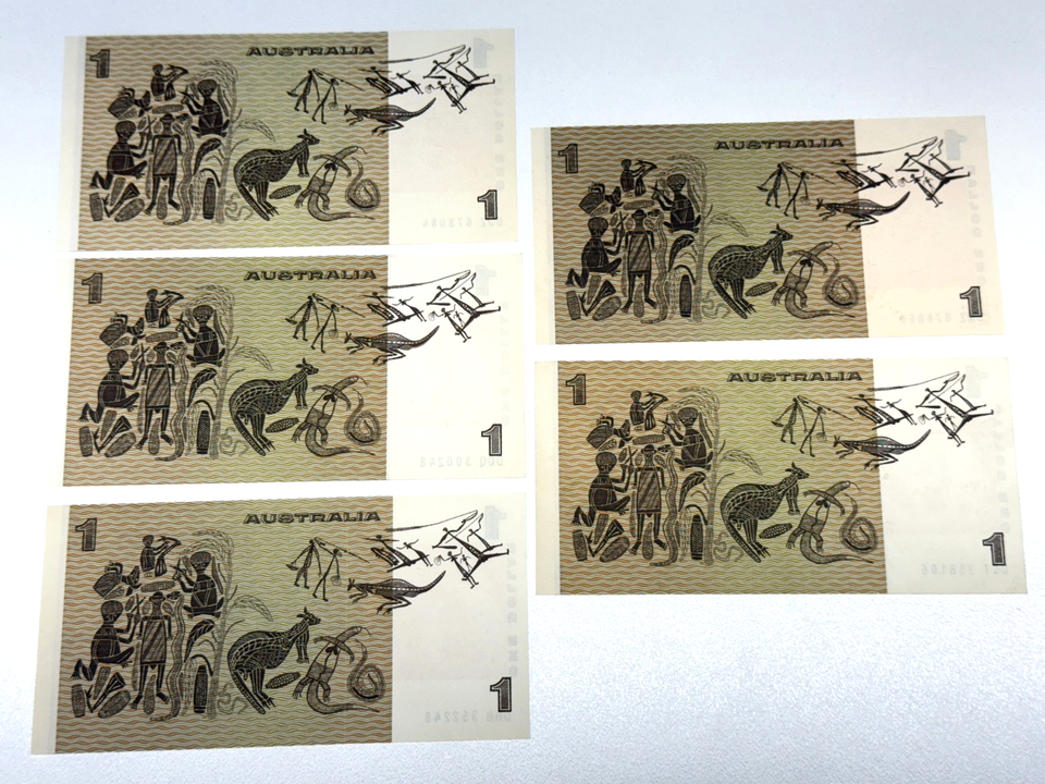 Lot of 5 1982 Australian $1 Paper Banknotes - Johnston/Stone - | eBay ...