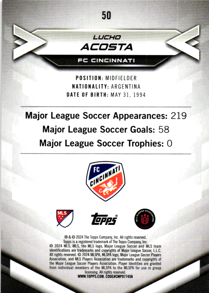 2024 Topps MLS - Super Stars # 50 Lucho Acosta FC Cincinnati | eBay
