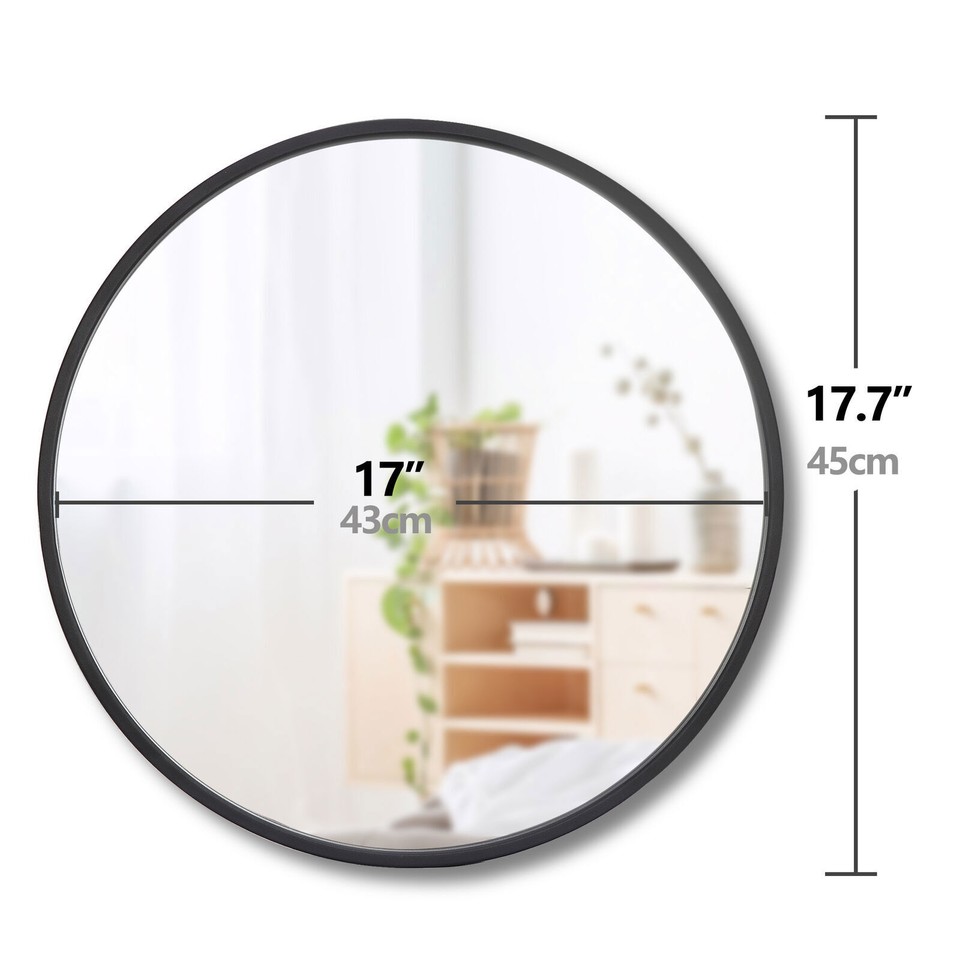 2PCS Black 18" Rubber Frame Round Mirror Entryways Bathrooms Living ...