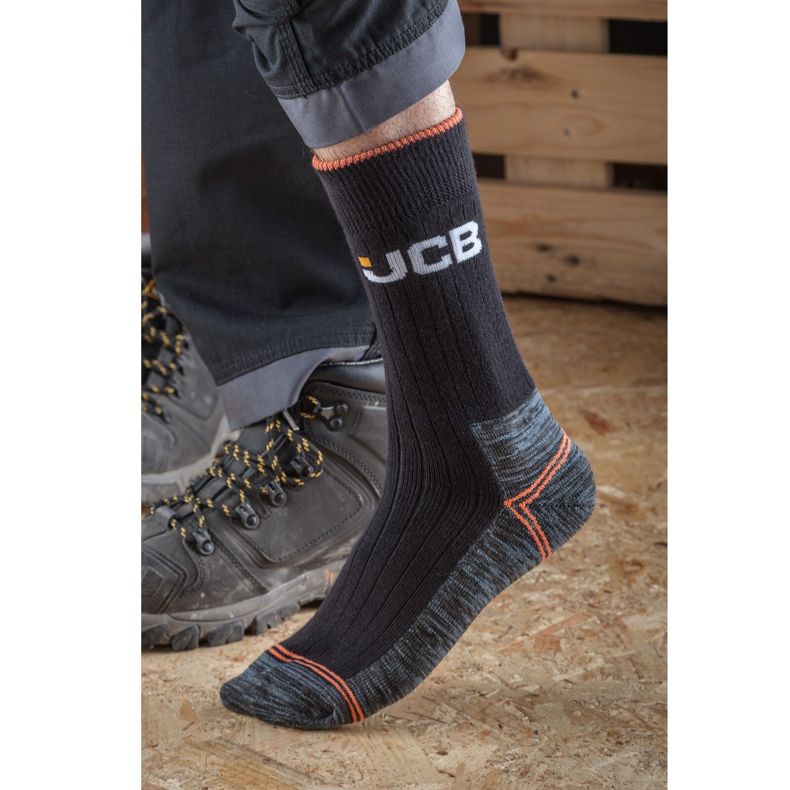 JCB 3 Pack of Work Boot Socks Size 6-11 Hi Viz Detailing Hard Wearing ...