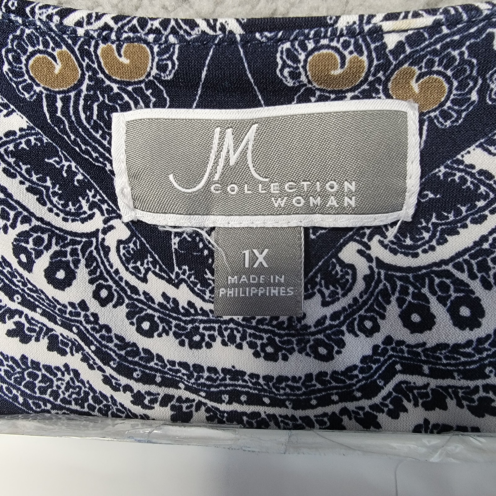 JM Collection Womens Top Blouse 3/4 Sleeve Paisley Round Neck Black 1X ...