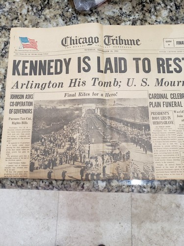 VINTAGE CHICAGO TRIBUNE NEWSPAPER ARTICLE NOV 26,1963 "KENNEDY IS LAID ...