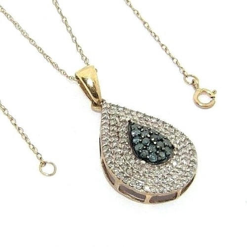 Ladies/womens 9ct/9carat gold chain and pendant set with clear + black ...