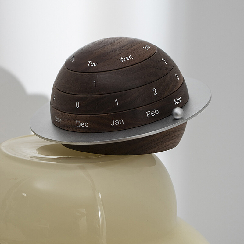 Wooden Desk Calendar Planet Shaped Wood Permanent Calendar Reusable ...