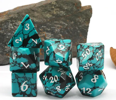 TEG - 7 Marbled Turquoise w/ White Polyhedral Dice New Polyhedral Dice ...