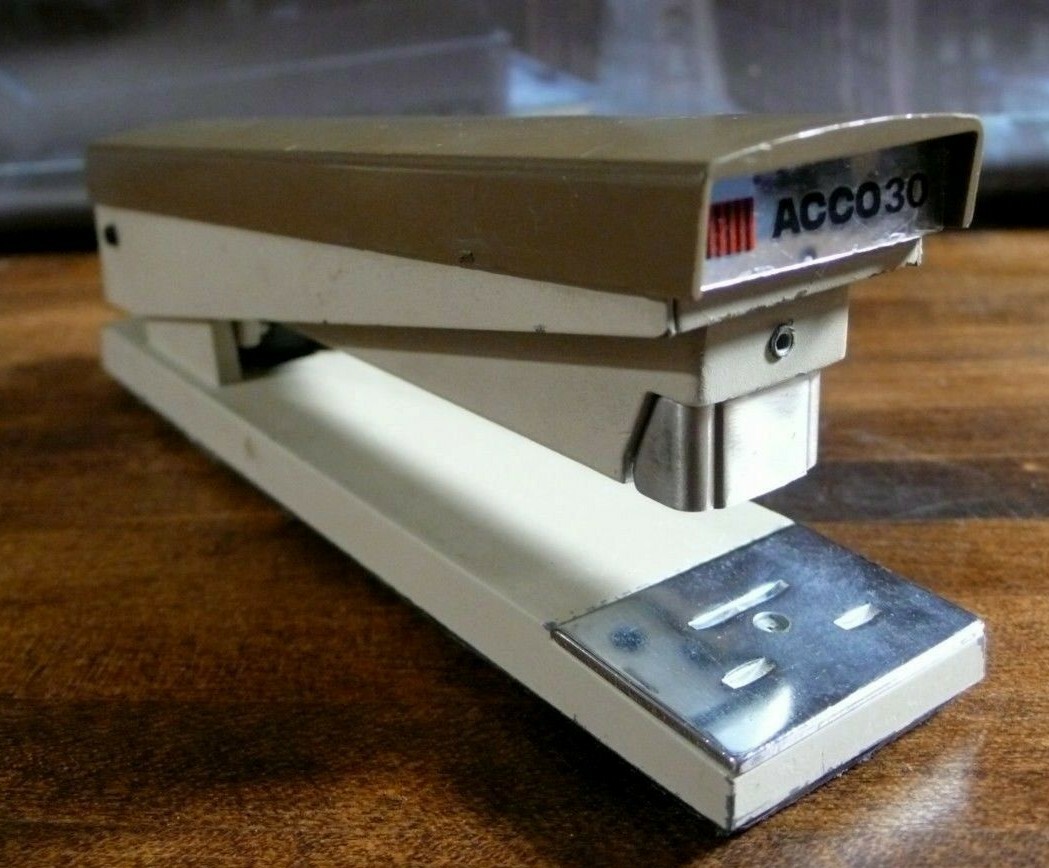 Vtg. Stapler ACCO 30 Brown Beige Metal 7" Office Desk MCM Made in USA ...