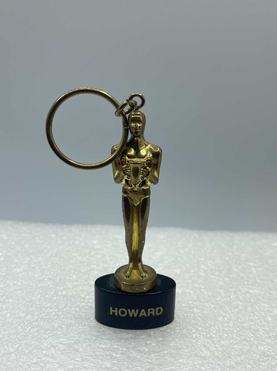 Gold Tone Statue Awards Keychain Key Ring Black Plastic Pedestal Howard ...