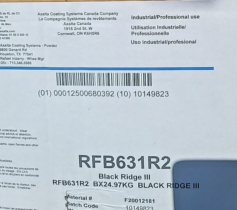 Black Bridge lll POWDER COAT AXALTA POWDER COATING PAINT RFB631R2 55 LB ...