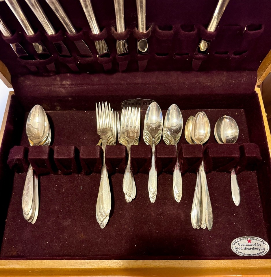 Vintage Nobility Plate 56 Pc Flatware set with wooden case. | eBay